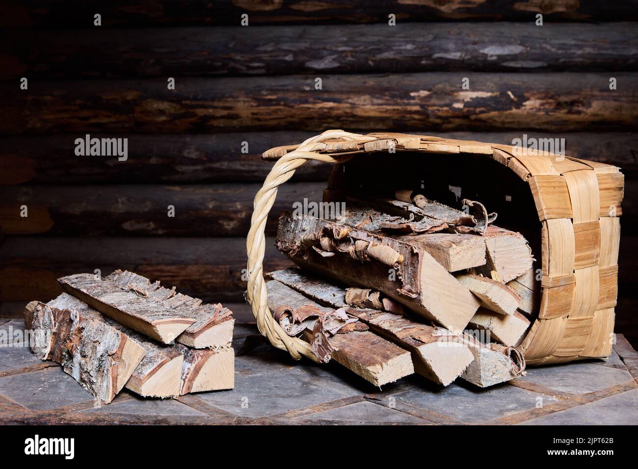Logs for wood stove, firewood for heating home in cold season Stock ...