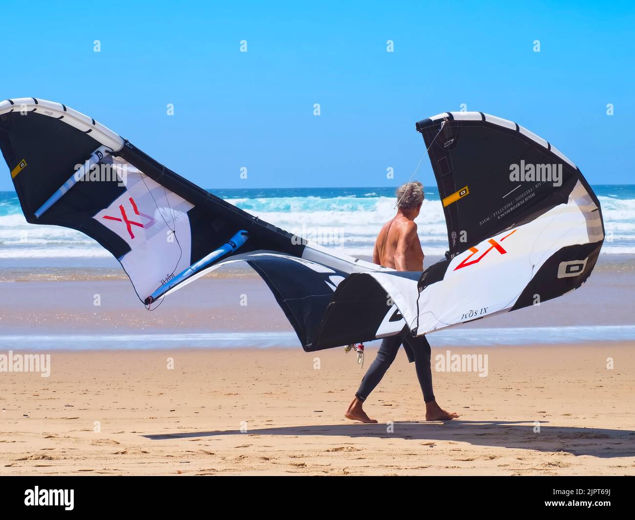 Core kite surfing umbrella in black and white at the beach Stock Photo ...