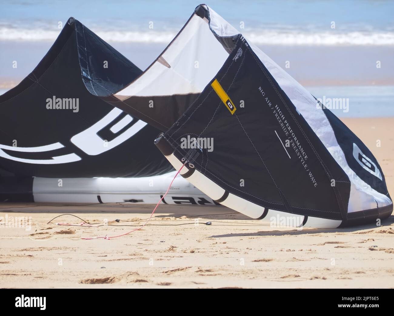 Core kite surfing umbrella in black and white at the beach Stock Photo ...