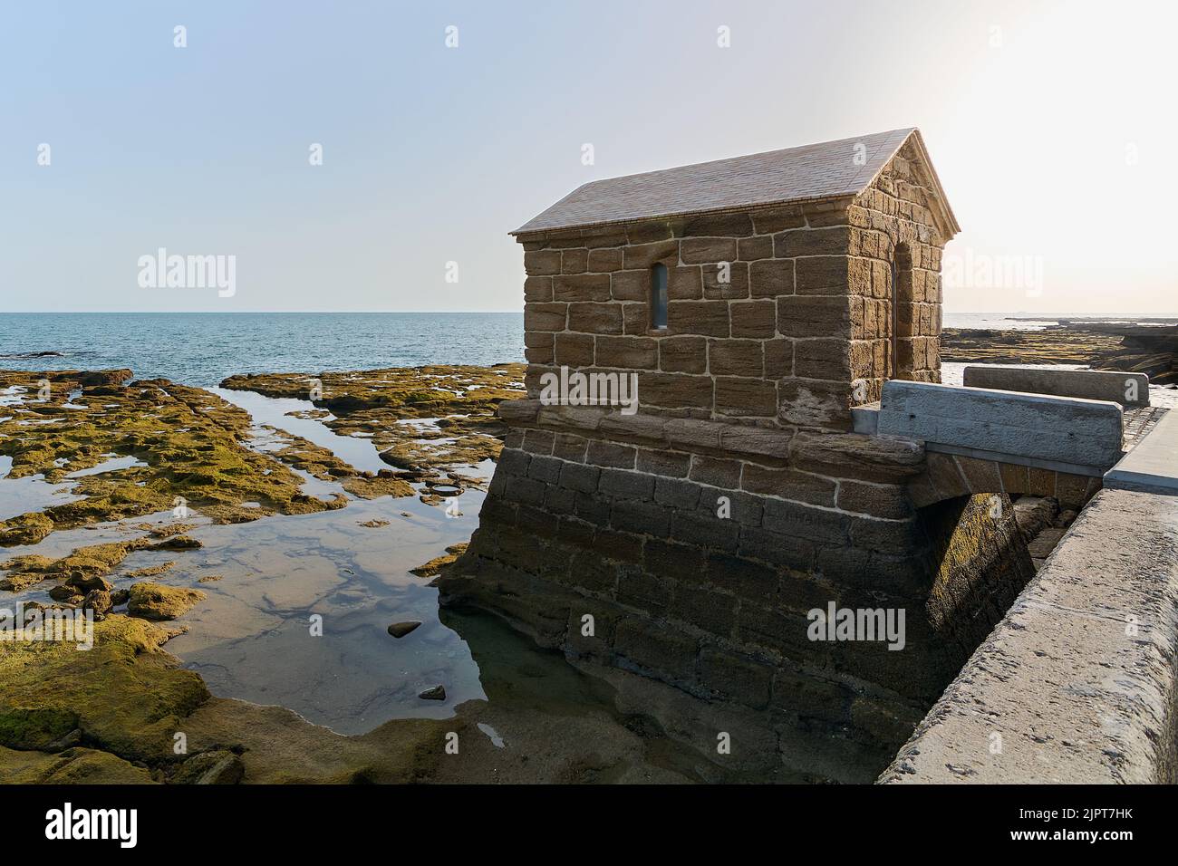 Tide gauge building in the Castillo de San Sebastian with a stone ...