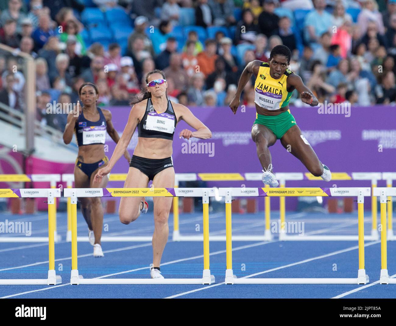 Janieve Russell of Jamaica competing in the women’s 400m hurdles heats ...