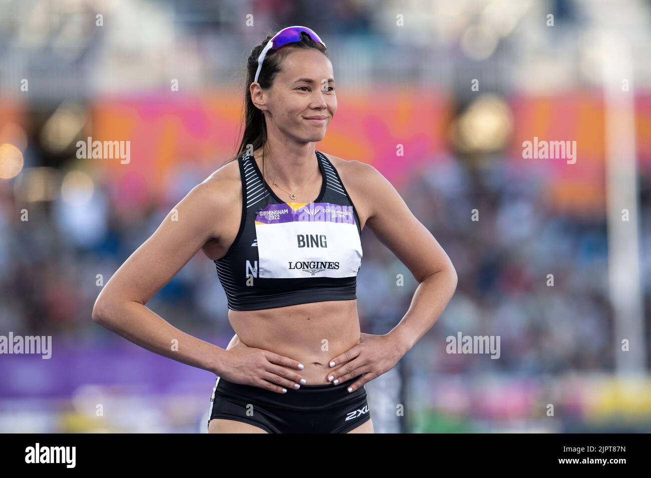 Portia Bing of New Zealand competing in the women’s 400m hurdles heats at the Commonwealth Games ...
