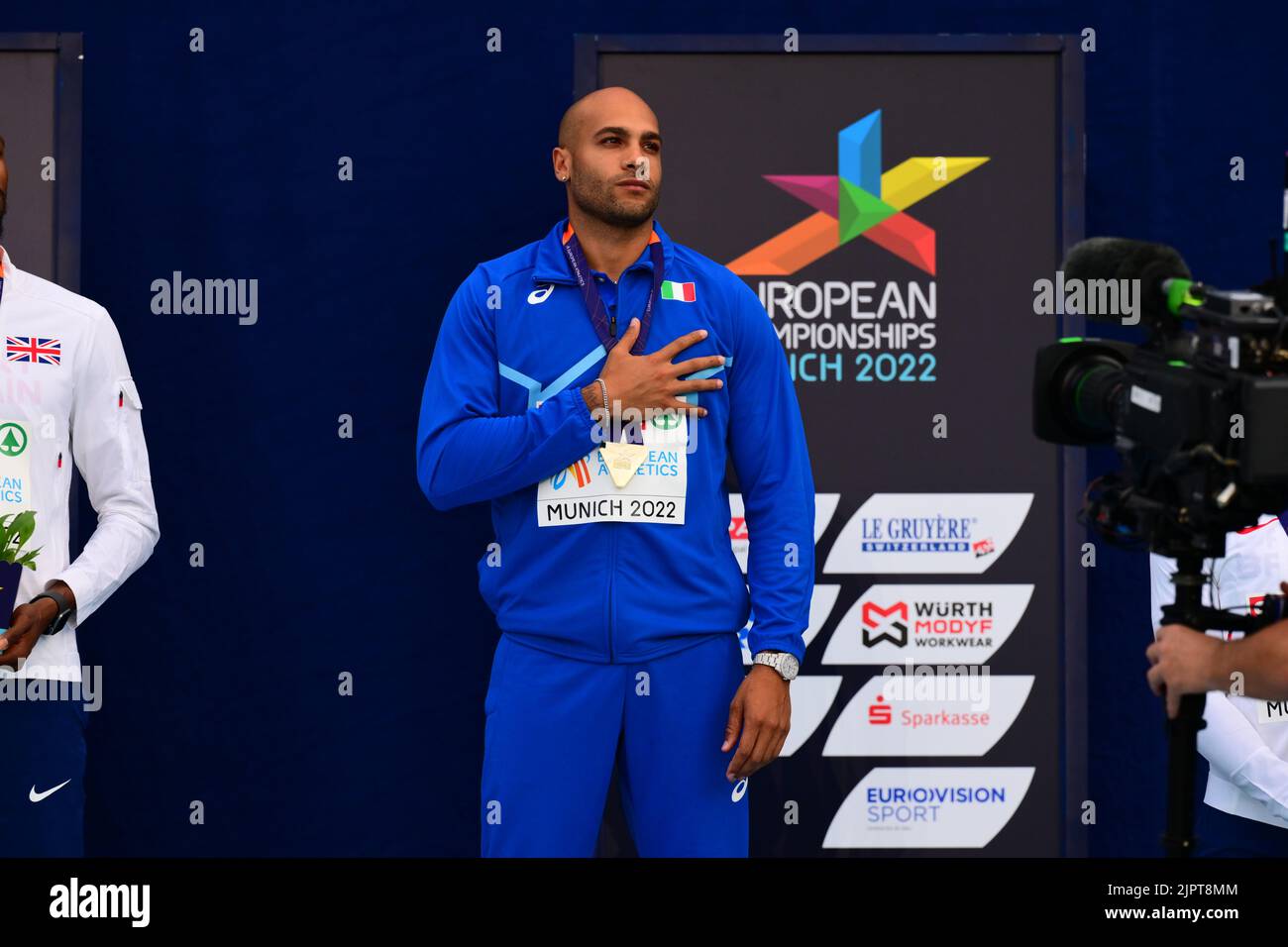 Lamont Marcel Jacobs of Italia Team in action during in Medal Ceremony ...