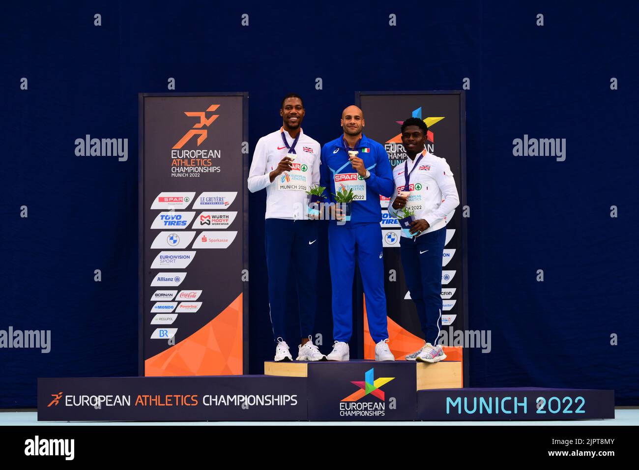 Lamont Marcel Jacobs of Italia Team in action during in Medal Ceremony ...