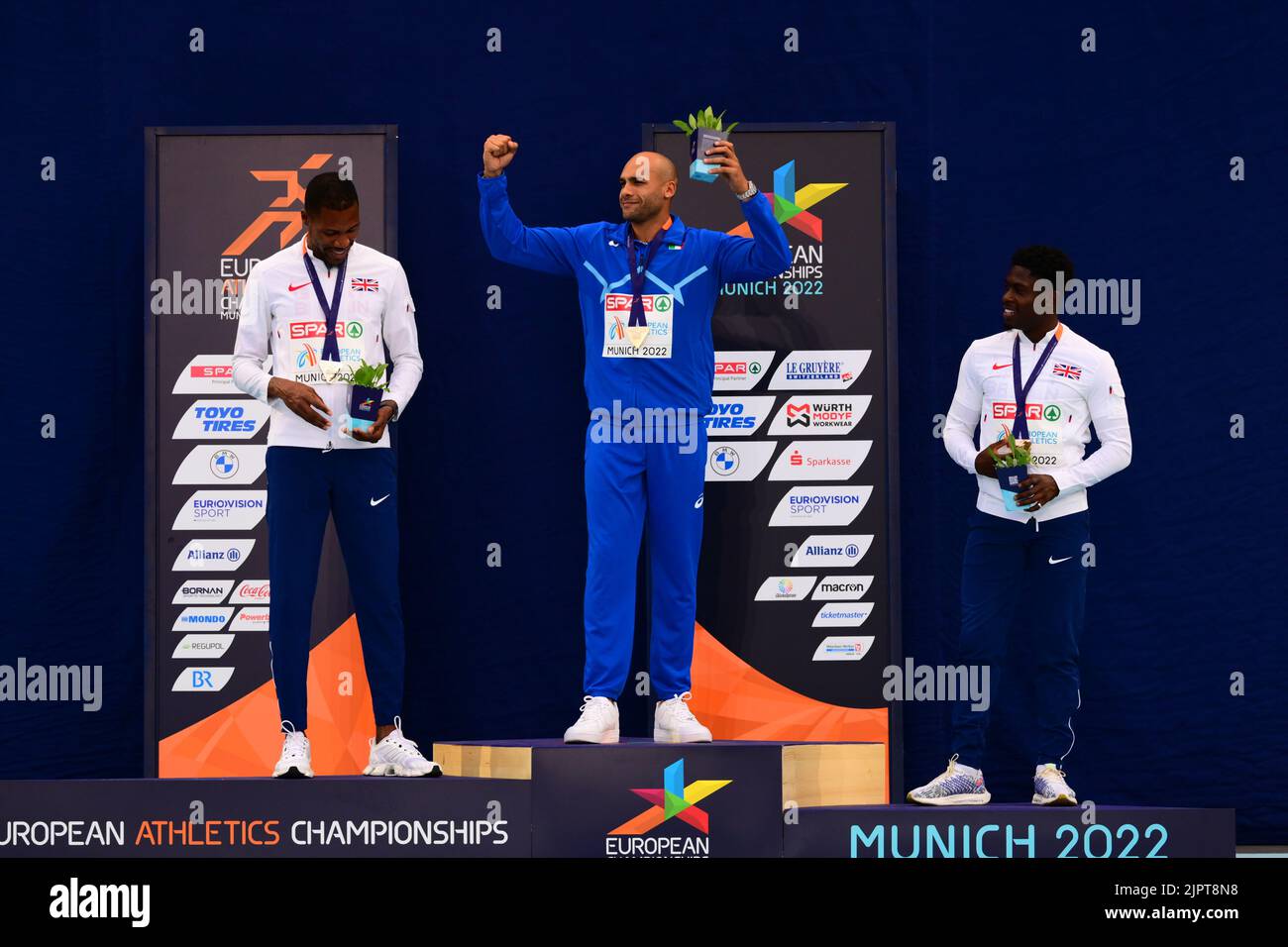Lamont Marcel Jacobs of Italia Team in action during in Medal Ceremony ...