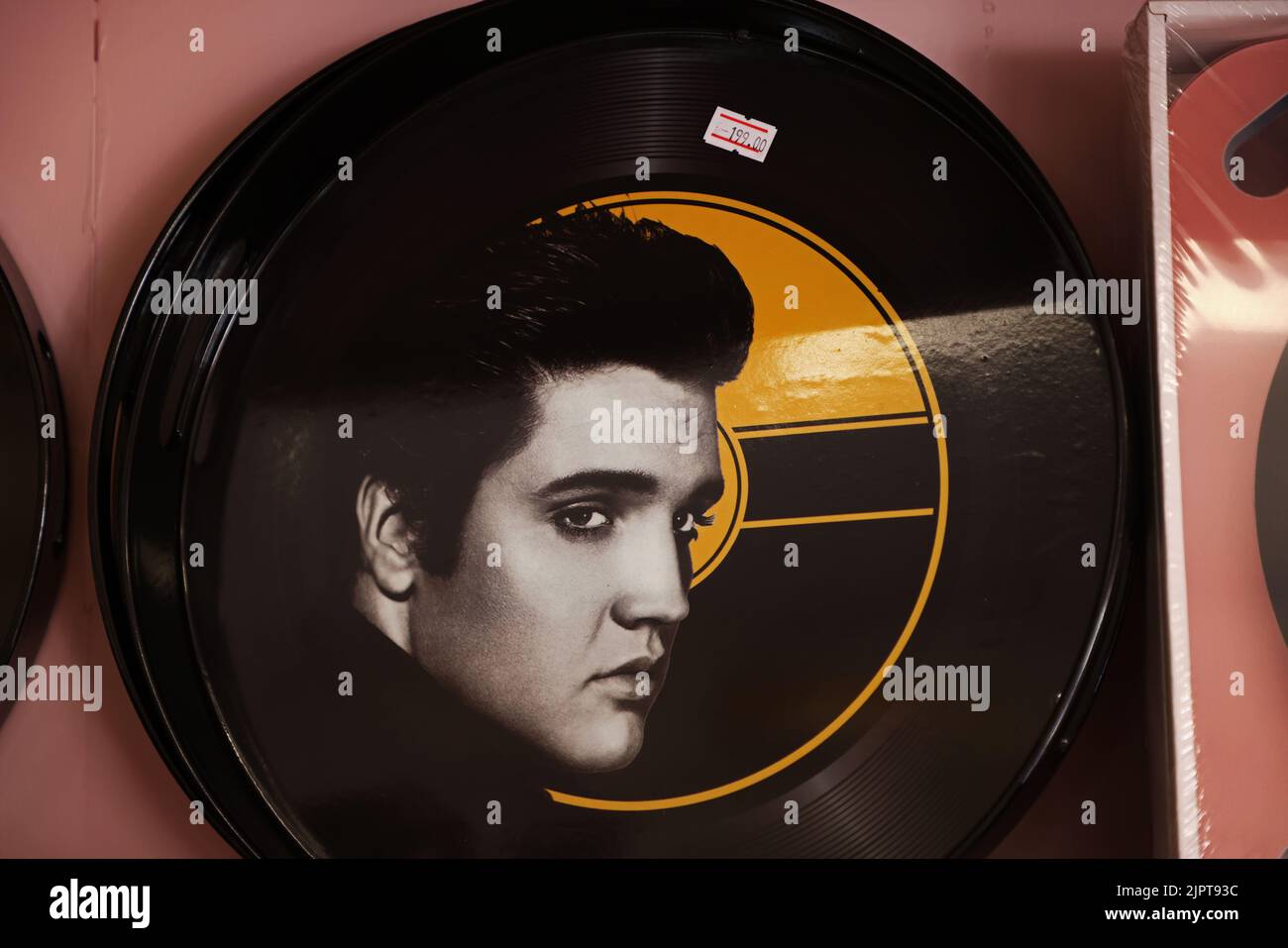 Signs and various souvenirs in a souvenir shop. Souvenirs with the ...