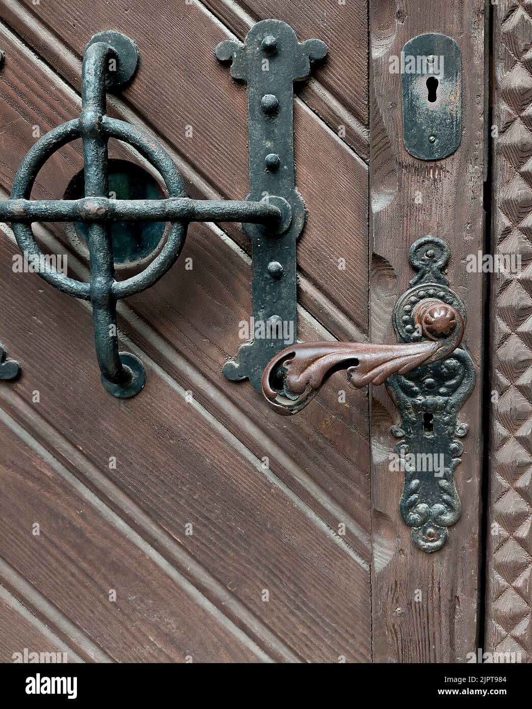 Romanesque castle door handle Vajdahunyad Castle on the Pest side of ...