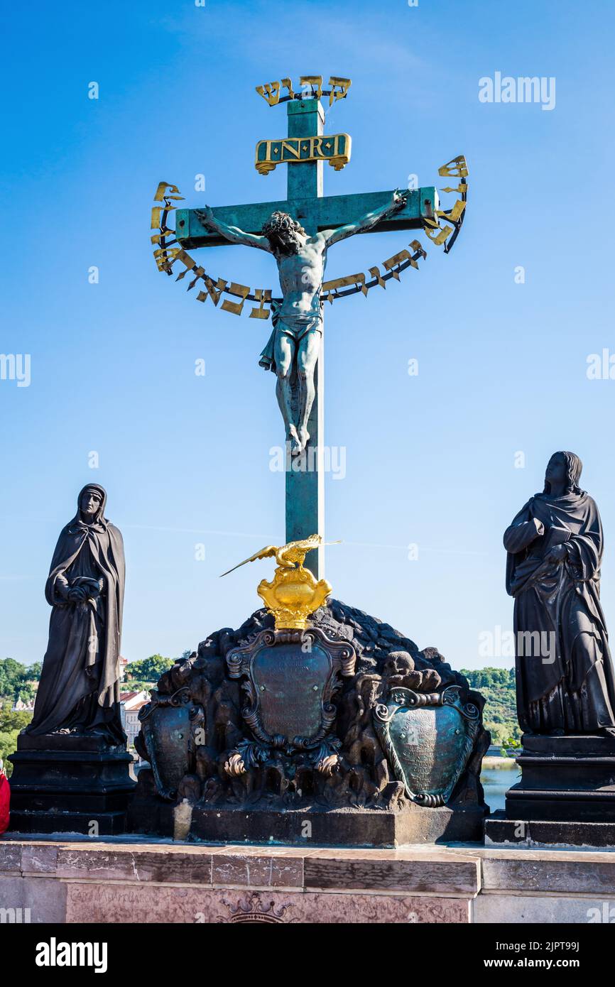 The Calvary sculpture installed on the north side of the Charles Bridge ...