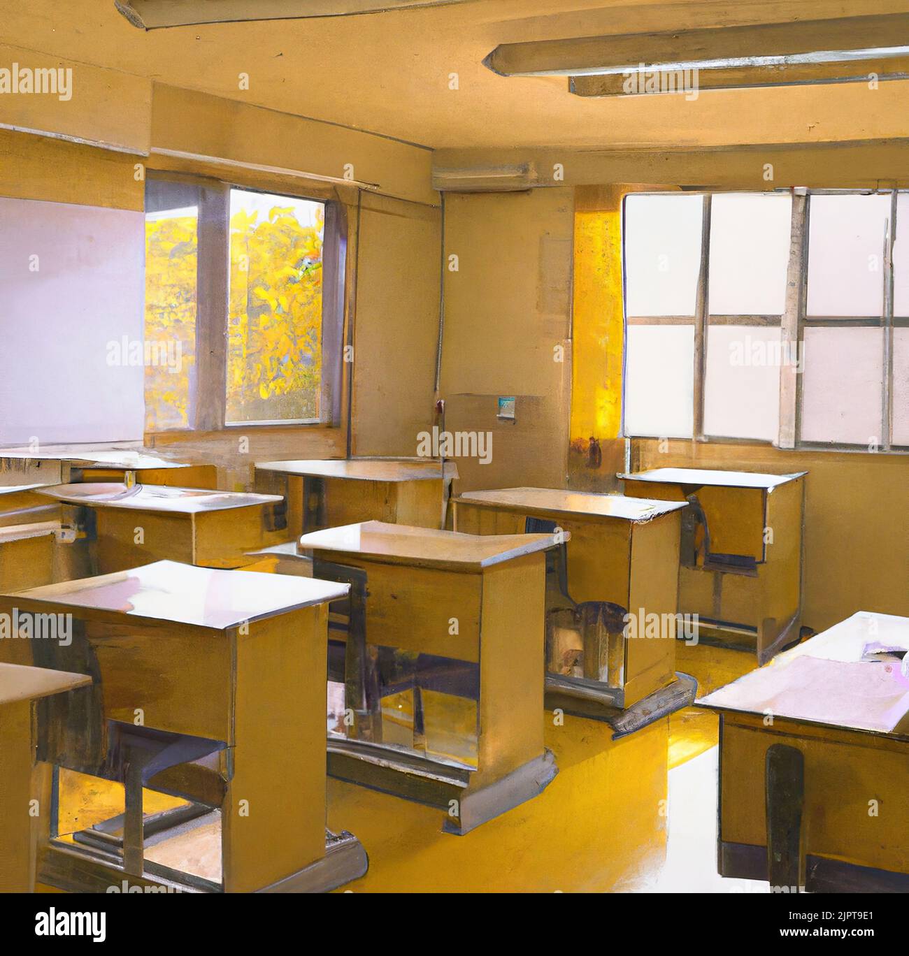 Japanese empty classroom 3D illustration Stock Photo - Alamy