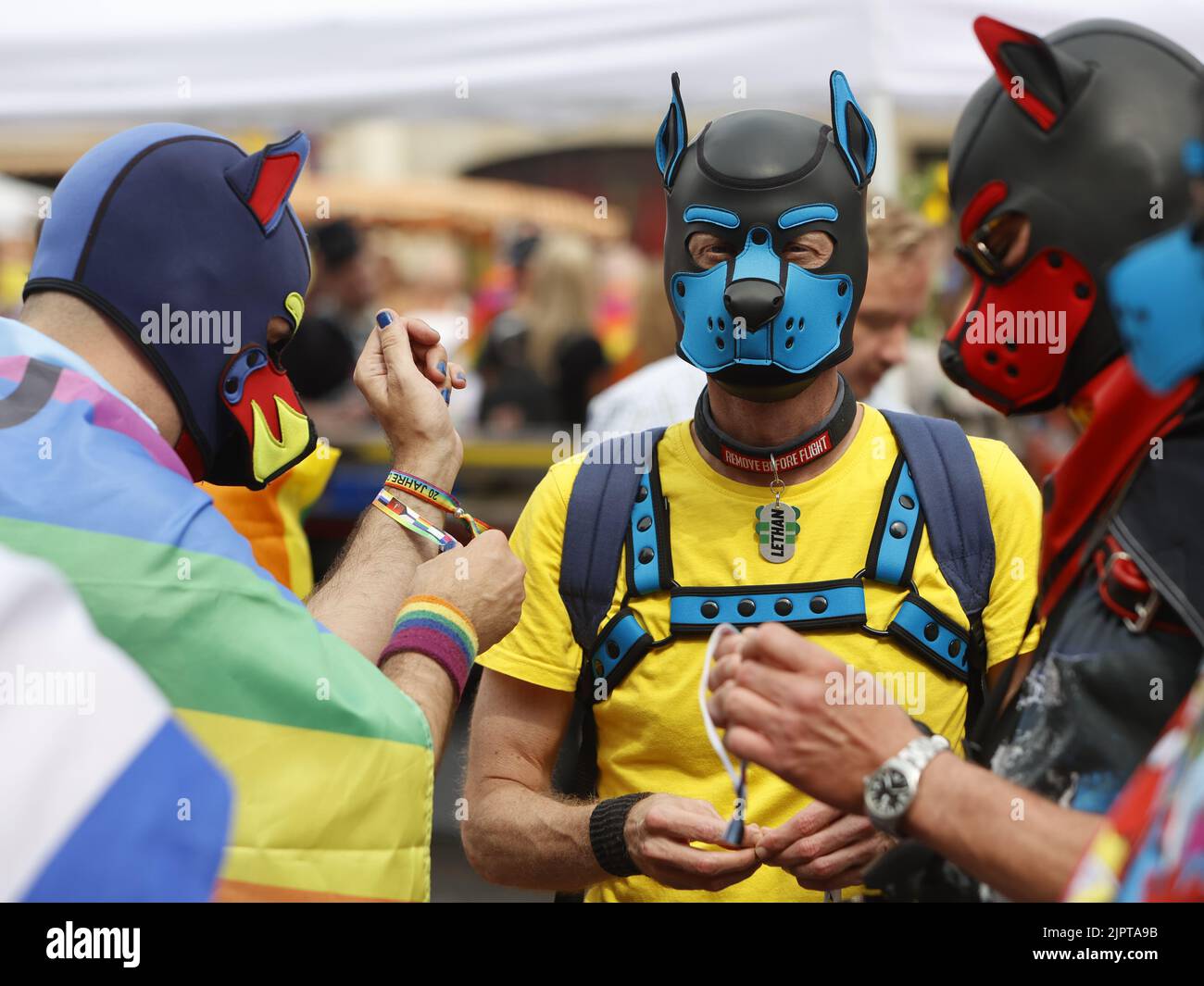 Magdeburg, Germany. 20th Aug, 2022. Participants of the CSD stand at ...