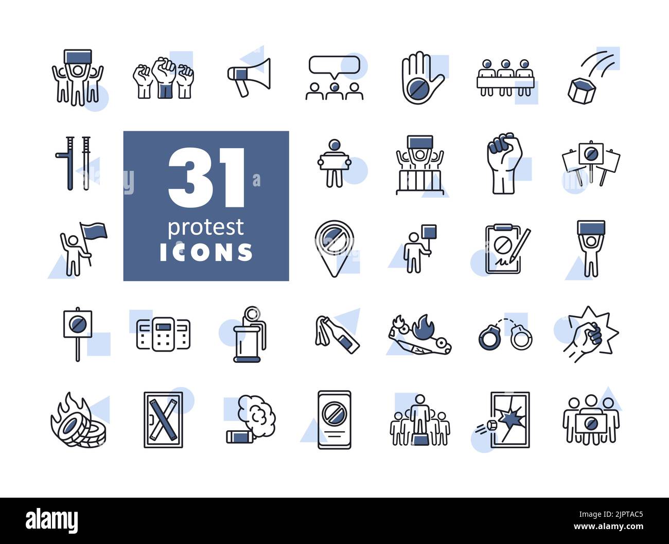 Protest, demonstration, strike, revolution set vector isolated icons ...