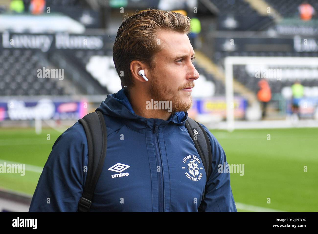 Luke Freeman #30 of Luton Town arrives at Swansea.com Stadium Stock ...