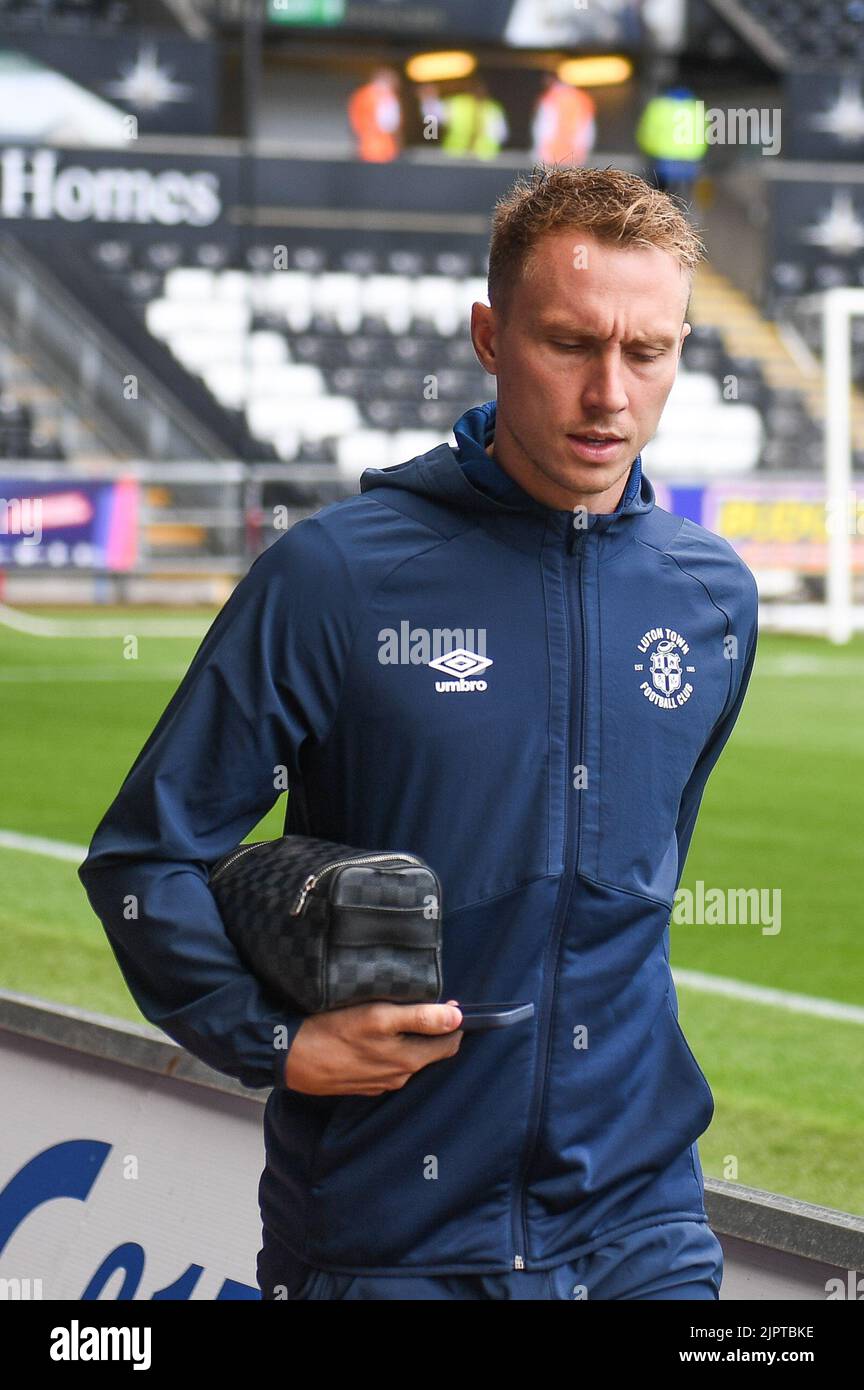 Swansea, UK. 20th Aug, 2022. Cauley Woodrow #10 of Luton Town arrives ...