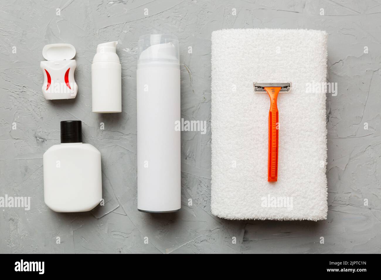 Mockup for bathing products top view flat lay, spa razor, toothpaste ...