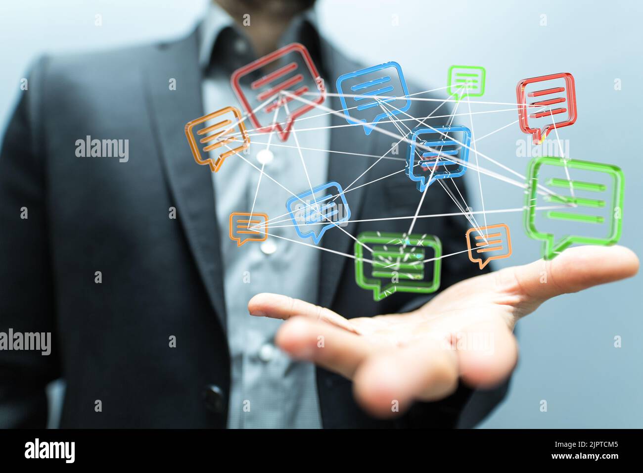A 3d rendering of message icons floating over a hand Stock Photo - Alamy