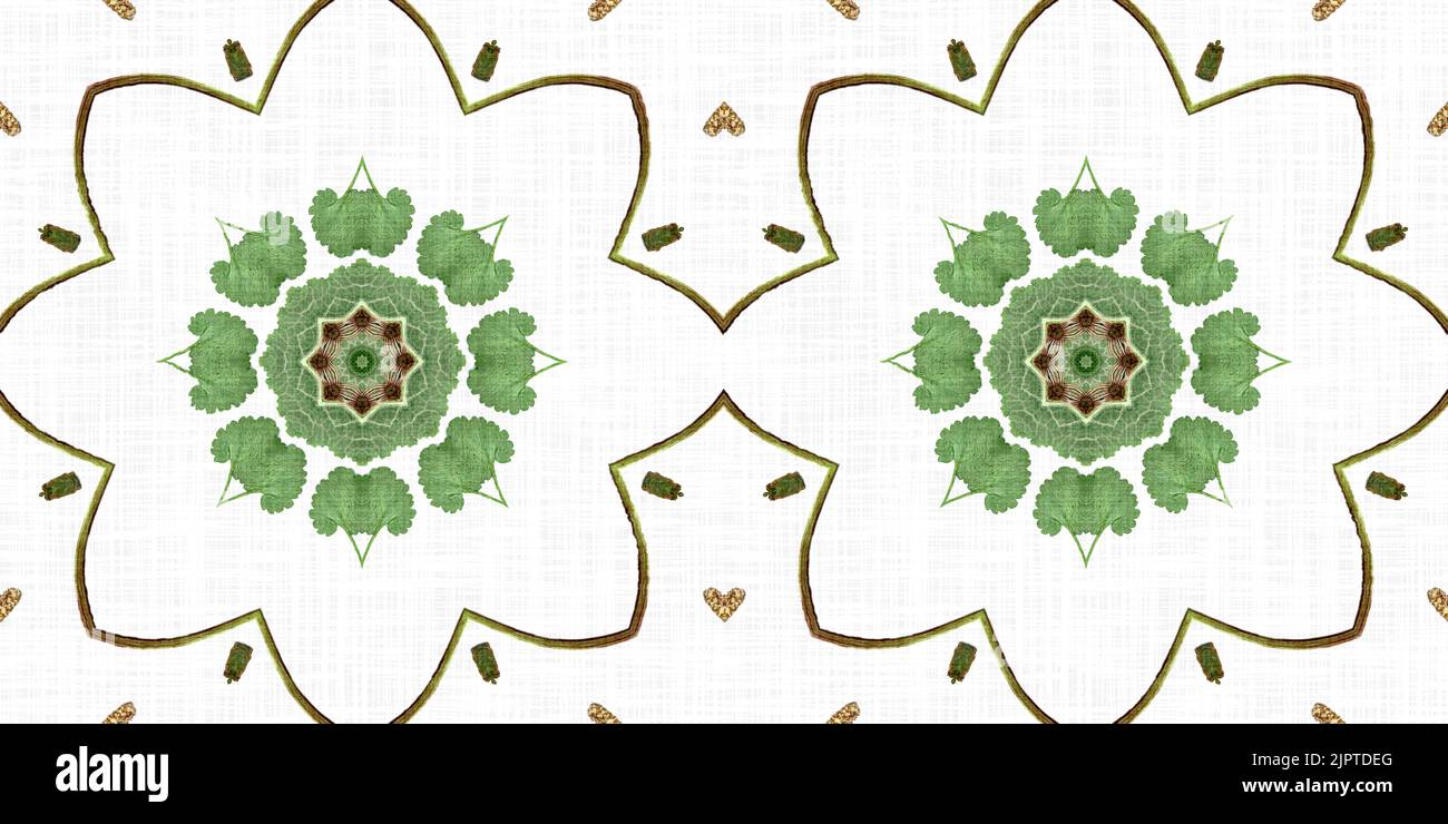 Foliage kaleidoscope seamless border pattern. Trendy optic fresh design ...