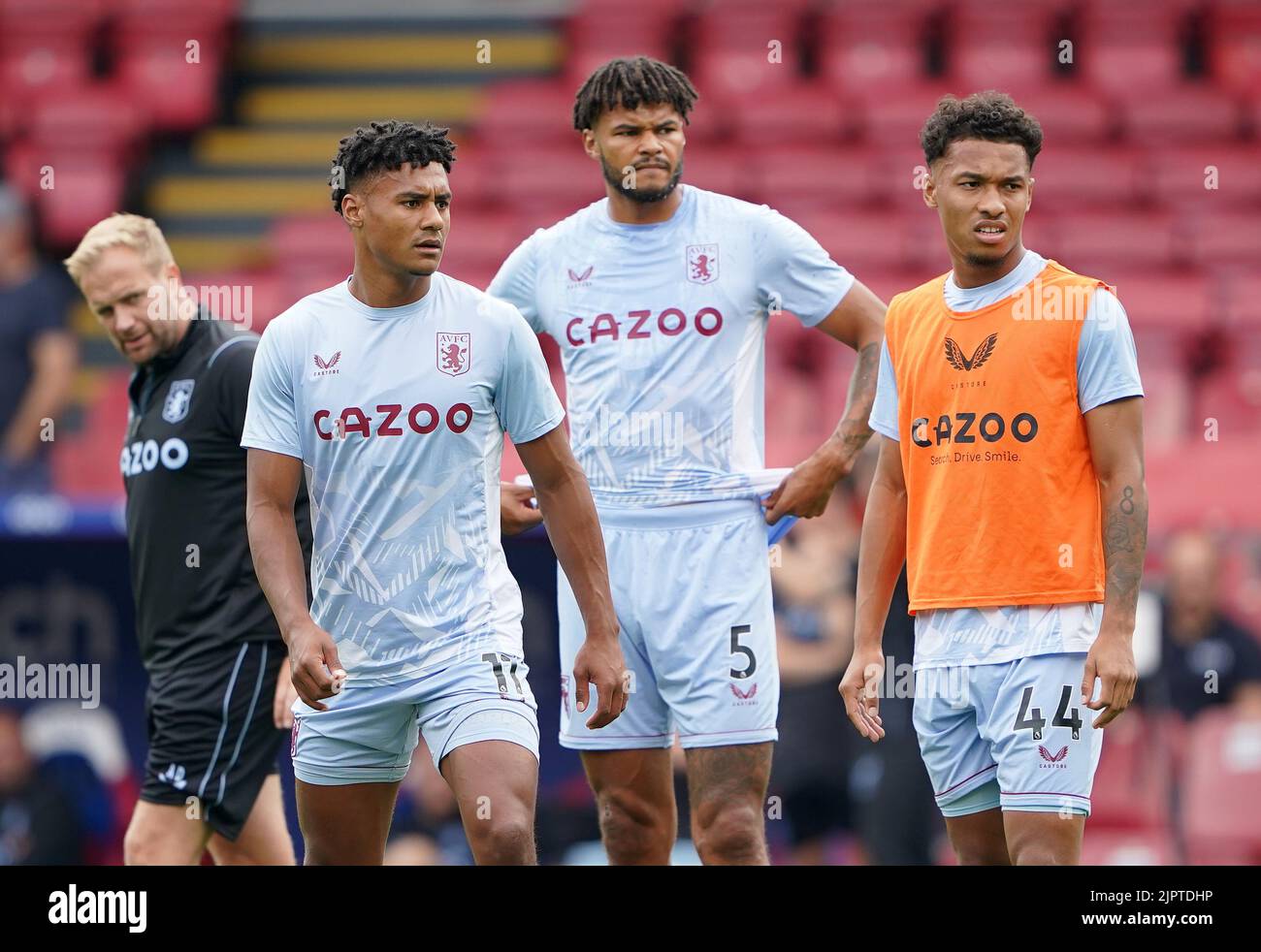 Aston Villa's Ollie Watkins, Tyrone Mings and Boubacar Kamara warming ...