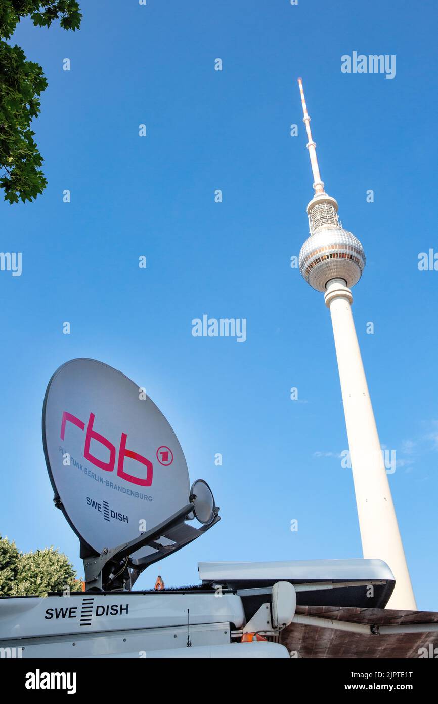 Broadcast Van Of Radio Berlin Brandenburg, Satellite Dish With The ...