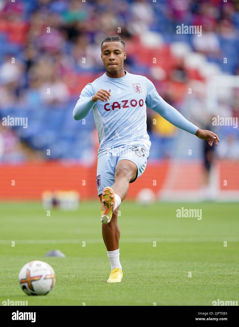Aston Villa's Cameron Archer warming up before the Premier League match ...