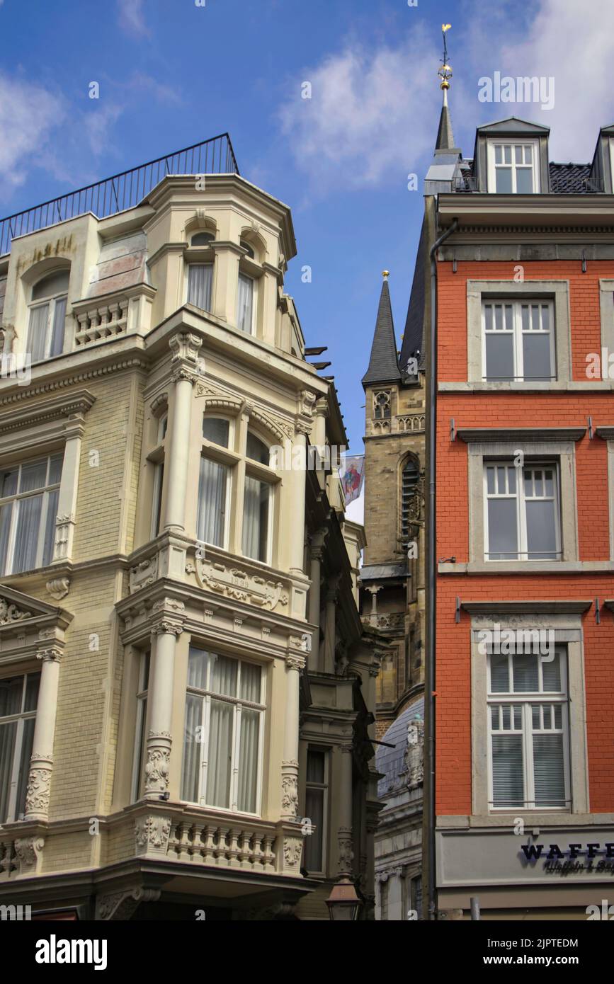 The vertical view of Aachen city old buildings under the blue sky Stock ...