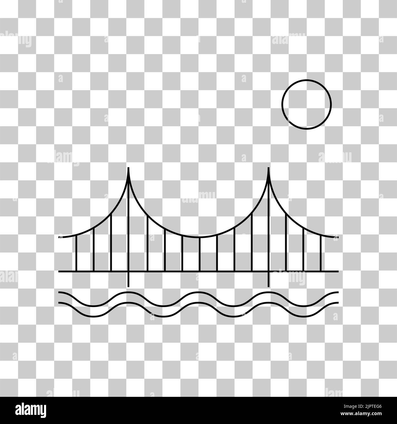 Silhouette bridge icon, urban architecture design, travel line ...