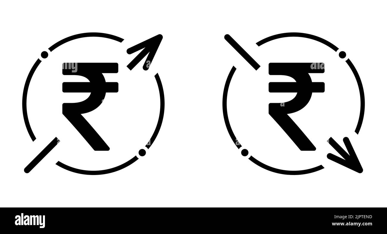 Set of cost symbol rupee increase and decrease icon. Money vector ...