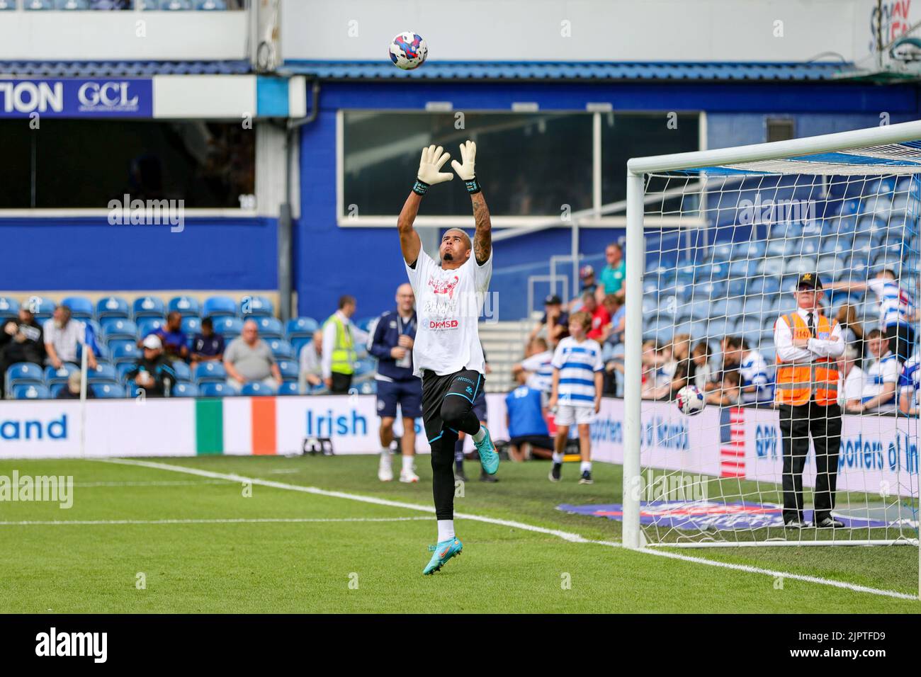 London, UK. 20th August, 2022. QPR's goalkeeper Seny Dieng warms up ...
