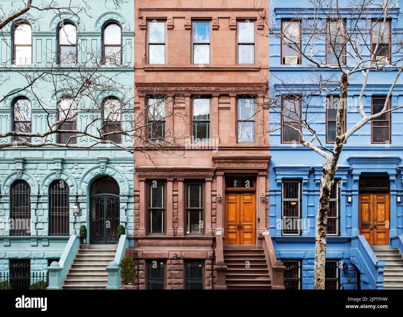 Exterior view of colorful old buildings in the Upper West Side ...