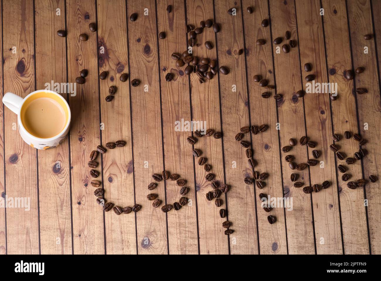 Coffee time from coffee grains. Letter of the word coffee Stock Photo ...