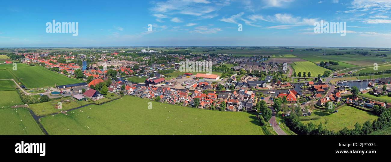 Aerial from the traditional town Workum in Friesland in the Netherlands ...