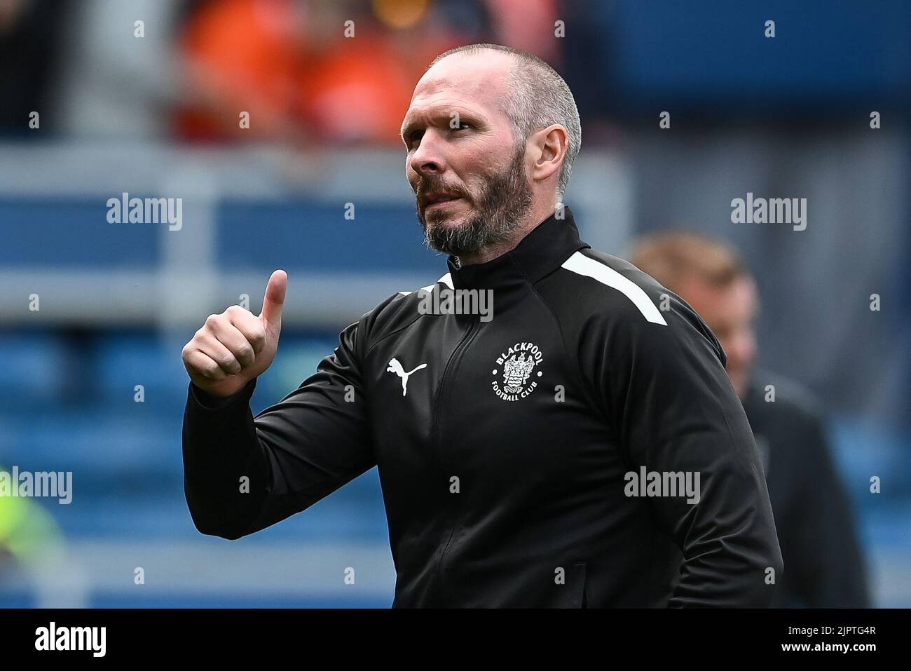 Michael Appleton manager of Blackpool gives thew thumbs up as he walks ...