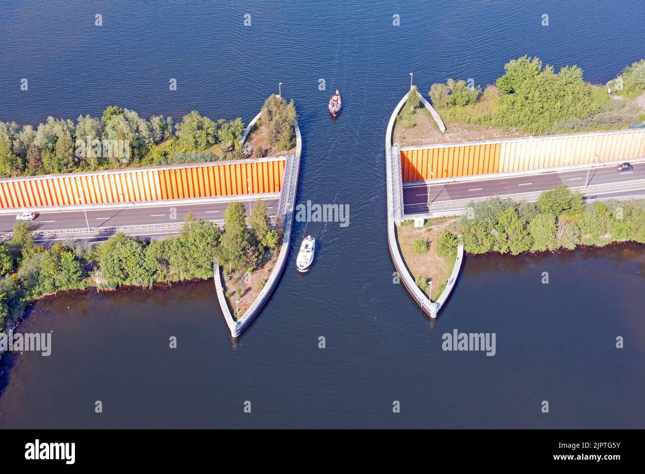 Aerial from the aquaduct in Harderwijk at the Veluwemeer in the ...