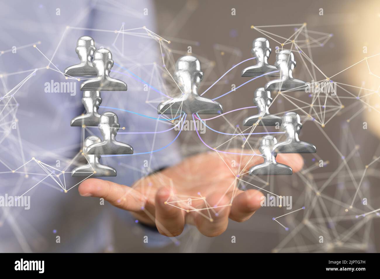 A 3d rendering of a team connection and social network symbol on a ...