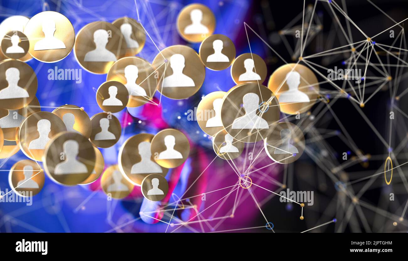 A 3D rendering of a businessman pointing at a group of hovering people ...