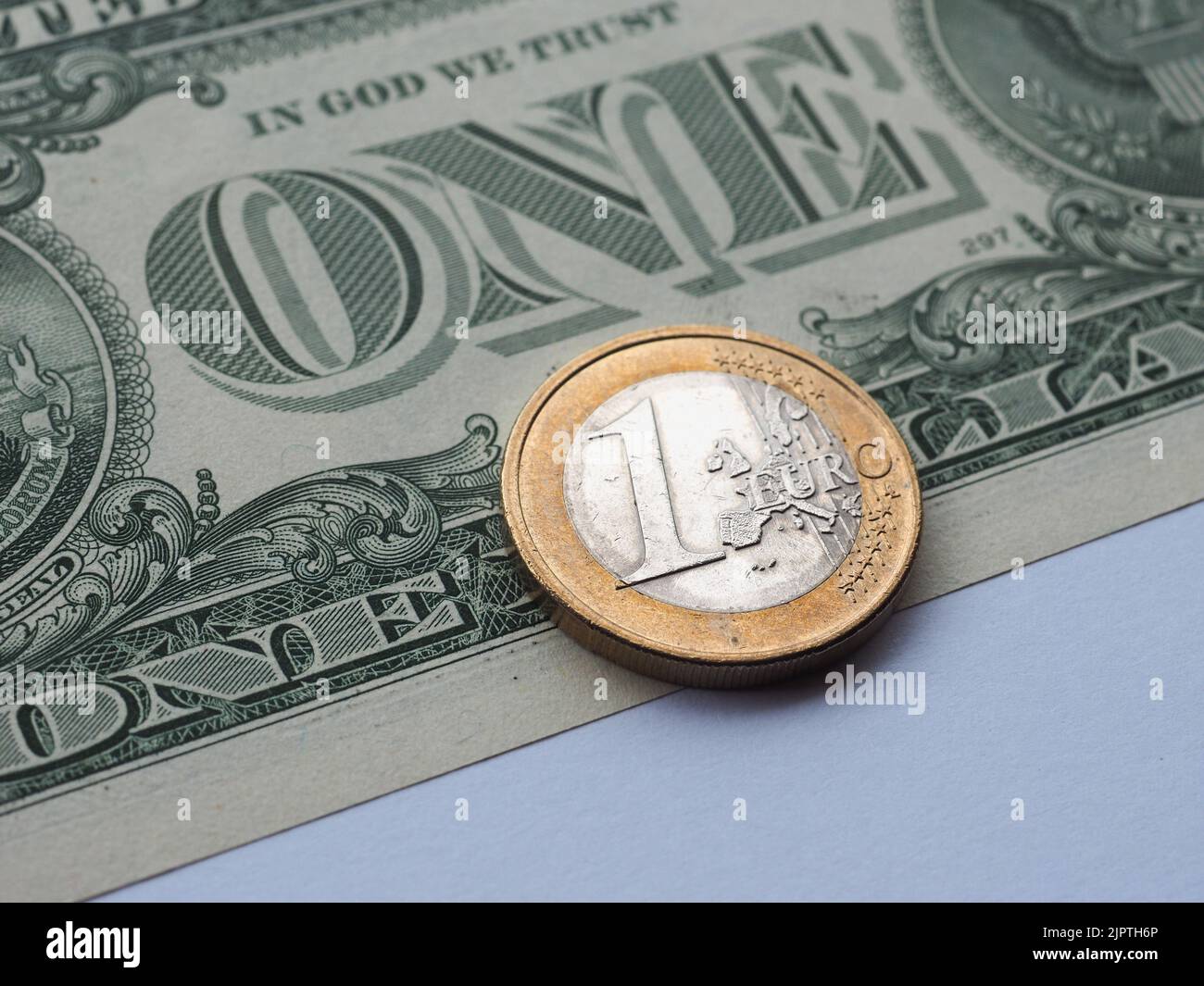 Dollar Euro parity one to one currency exchange rate Stock Photo - Alamy