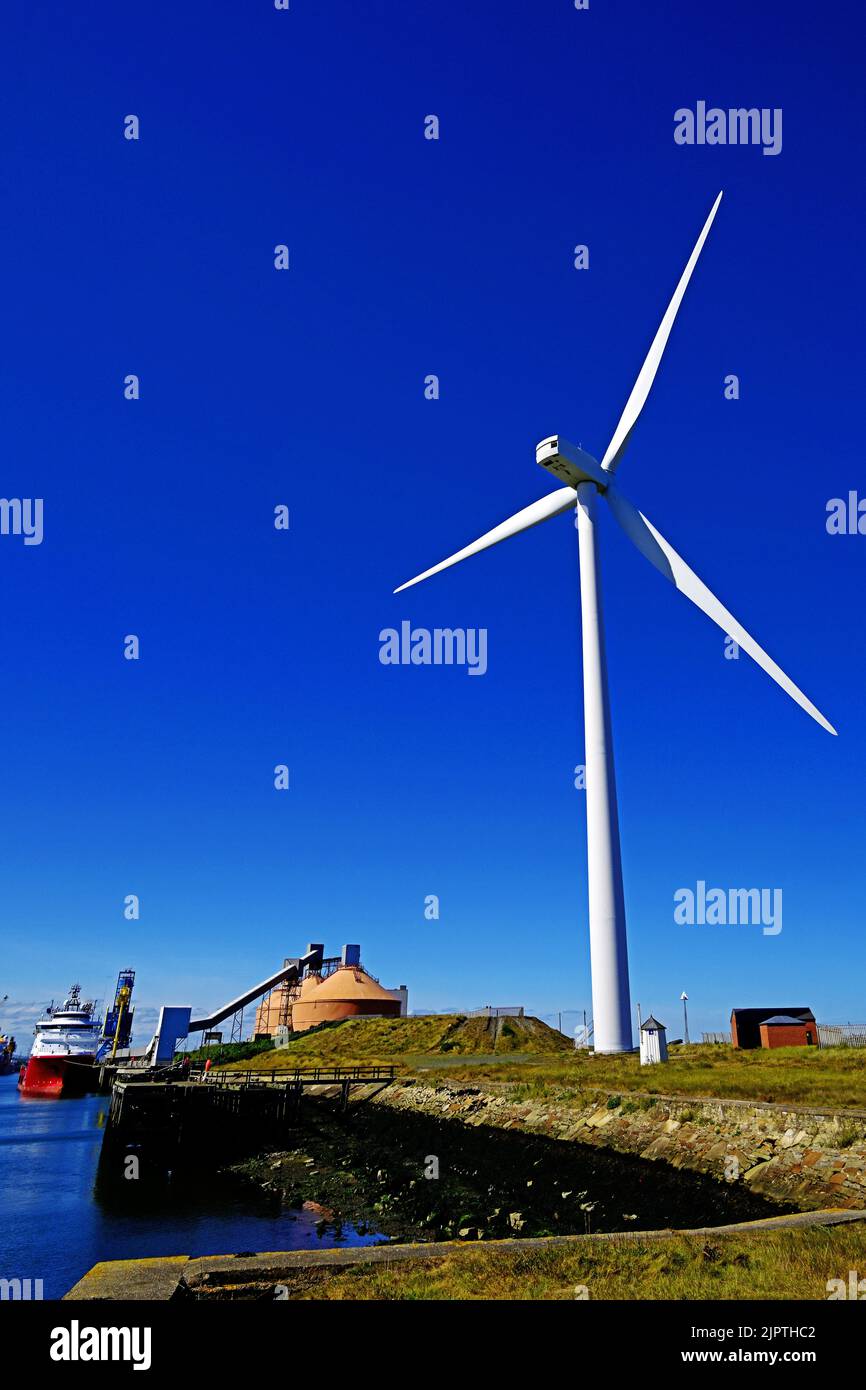 Cambois port Blyth Northumberland wind turbine test area with the ...