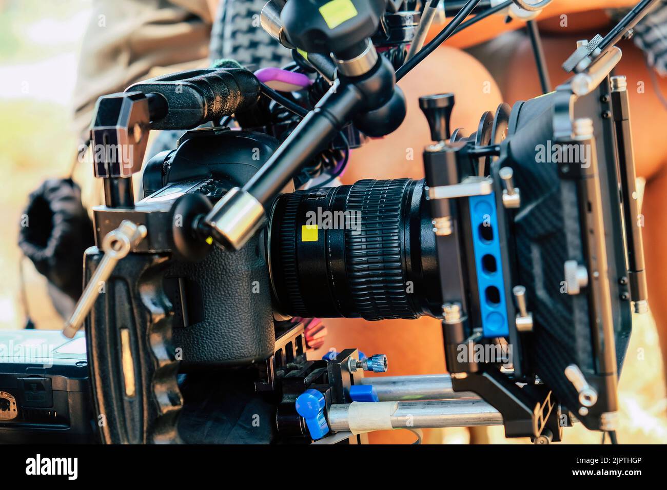 Cinema Camera on Film Set, Behind the scenes background, film crew ...