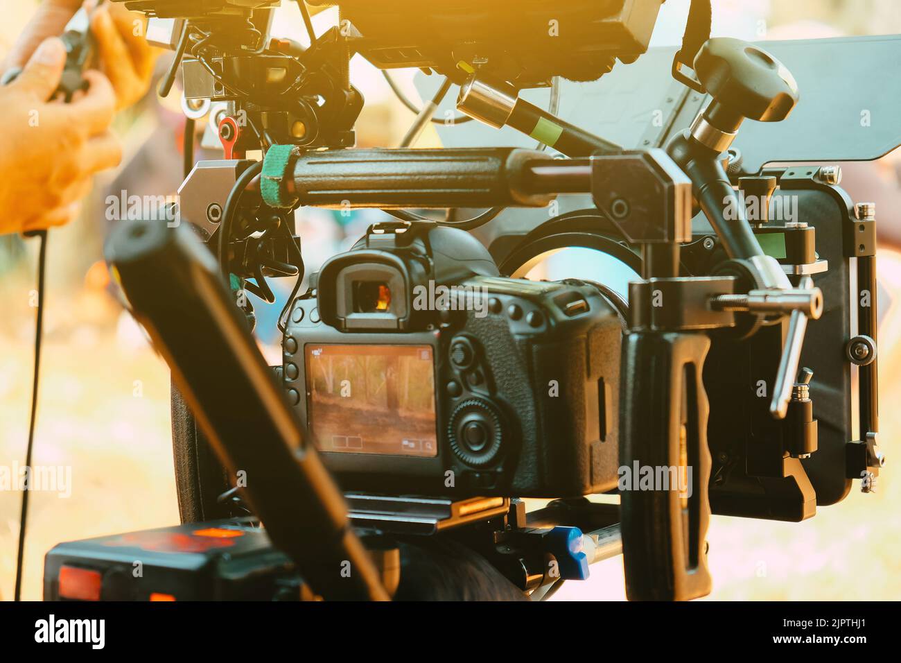 Cinema Camera on Film Set, Behind the scenes background, film crew ...