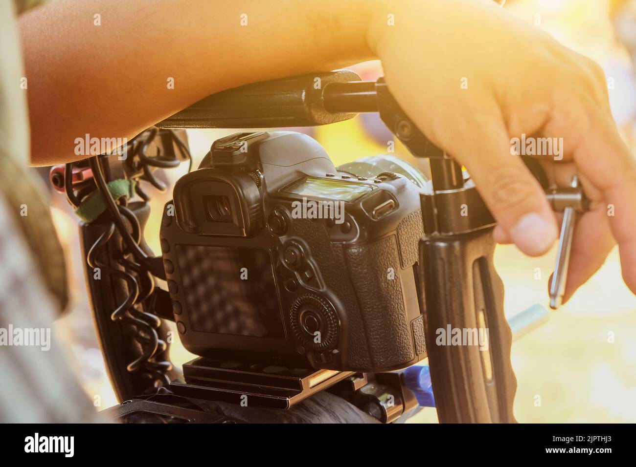 Cinema Camera on Film Set, Behind the scenes background, film crew ...