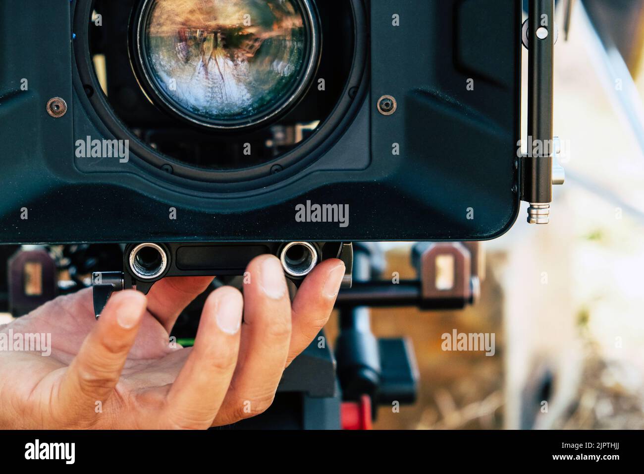 Cinema Camera on Film Set, Behind the scenes background, film crew ...