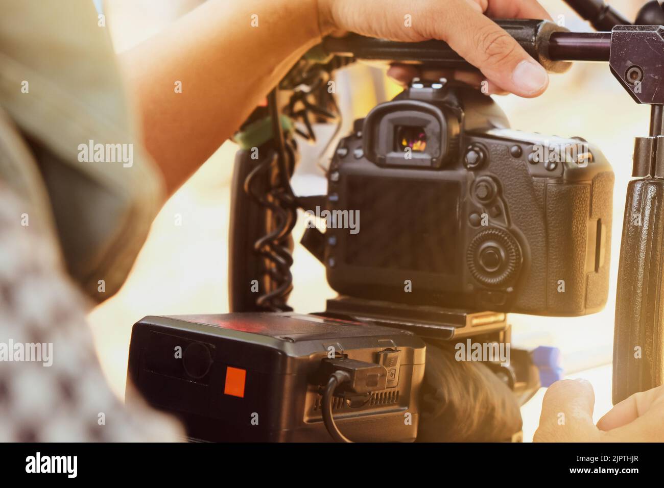 Cinema Camera on Film Set, Behind the scenes background, film crew ...