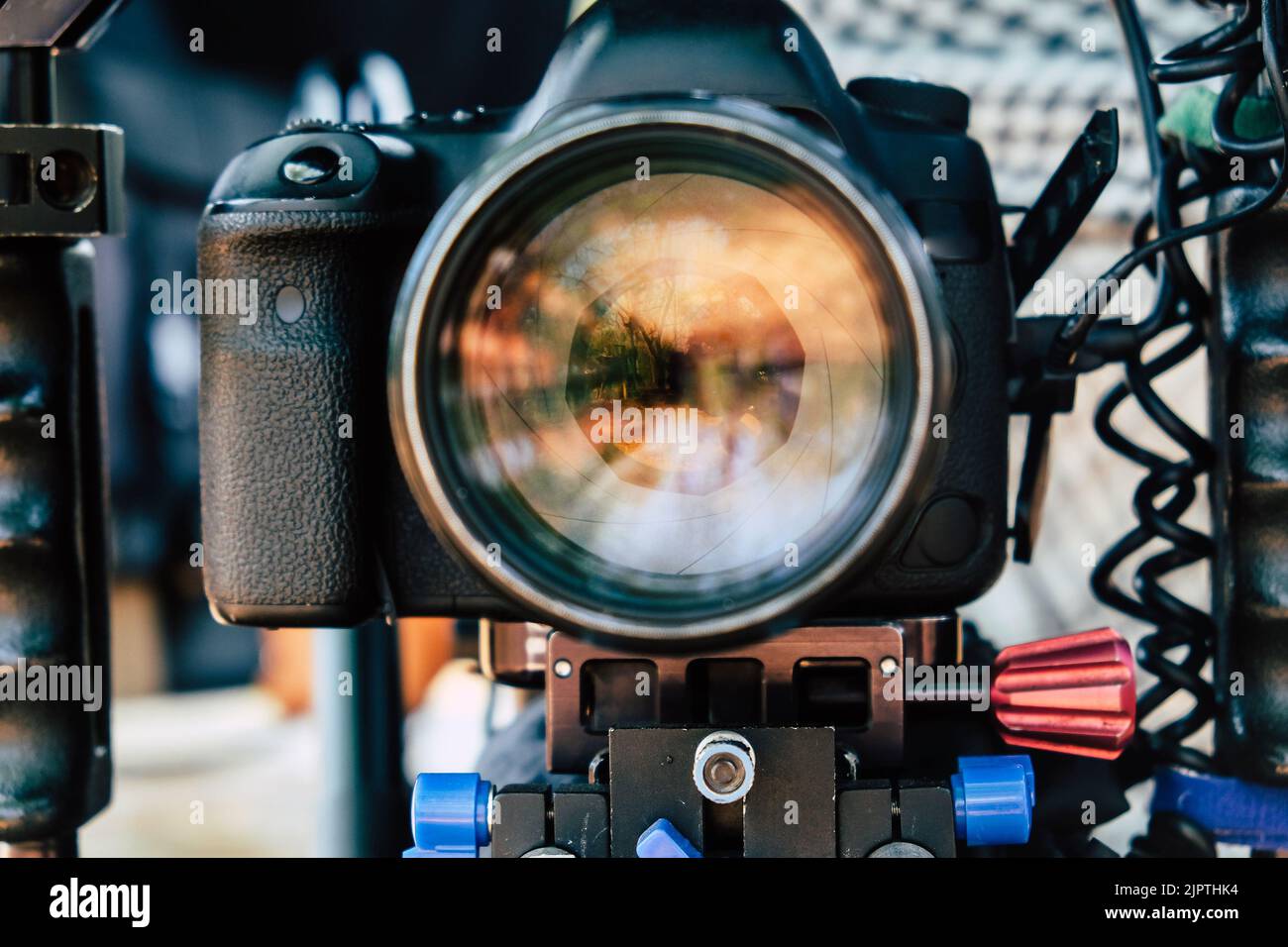 Cinema Camera on Film Set, Behind the scenes background, film crew ...