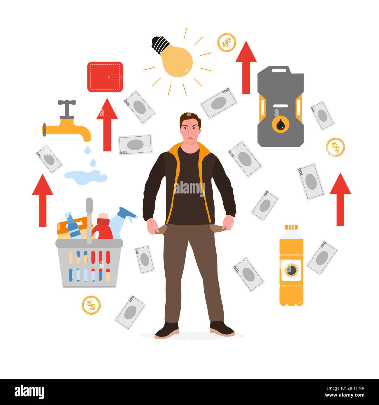 Vector illustration Man is upset. Rising prices. High prices of natural ...