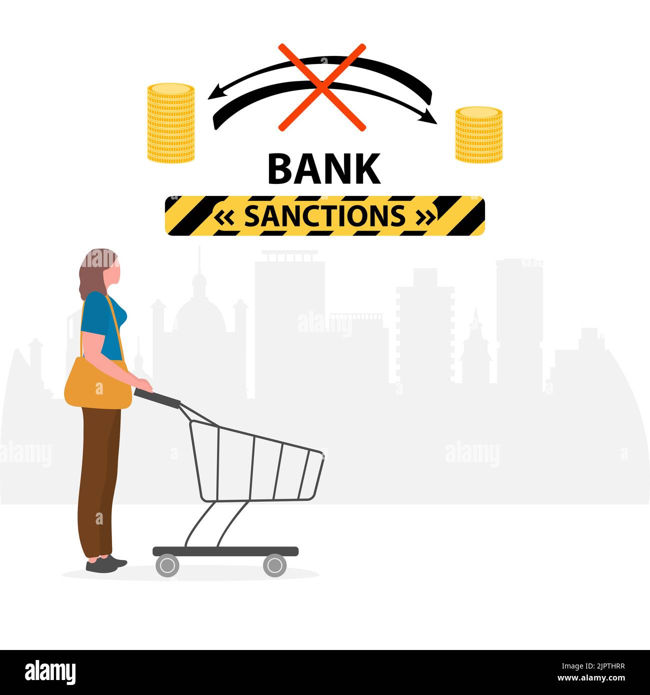 Vector illustration Person with an empty shopping cart. Reduced ...