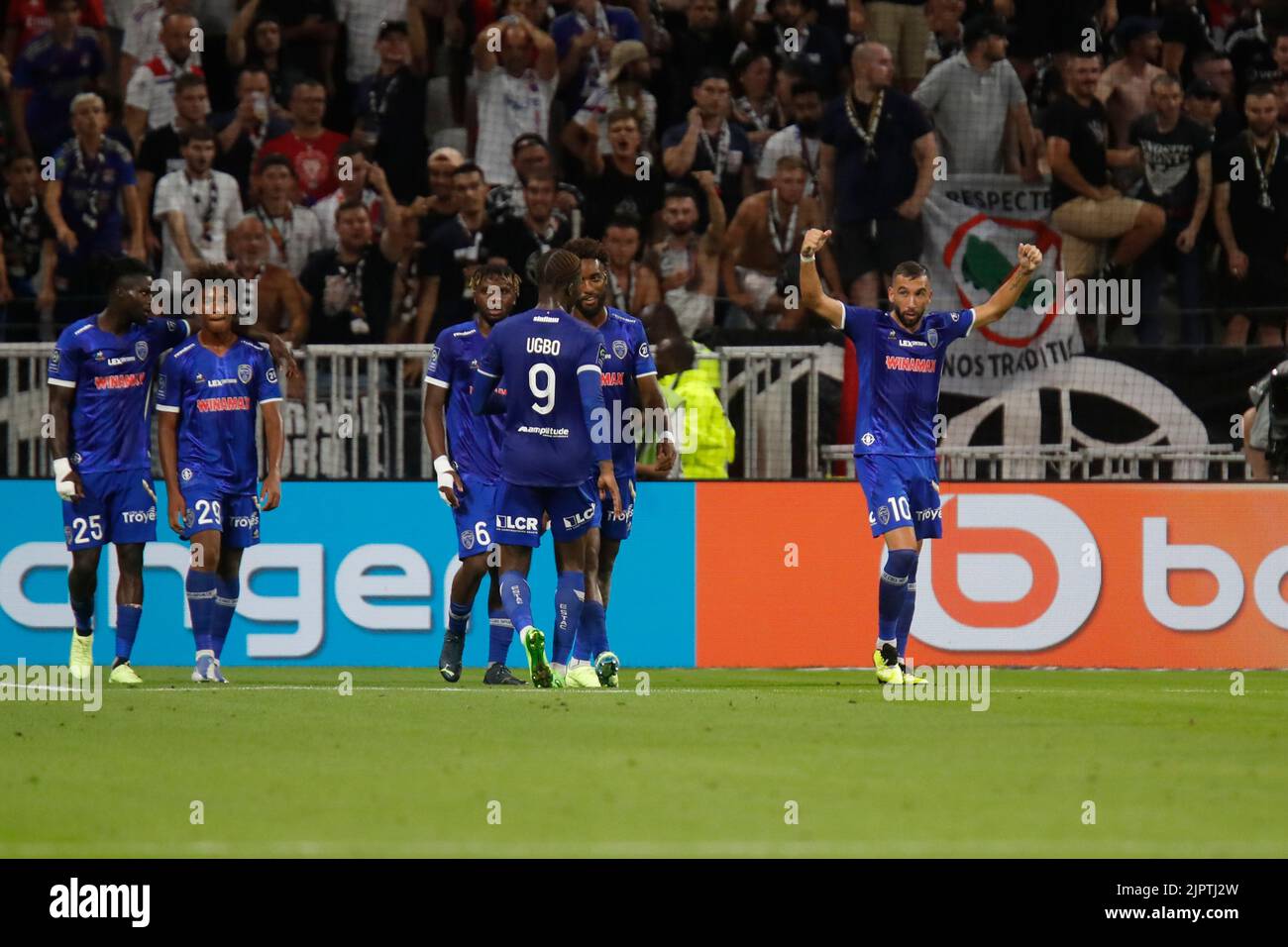 Florian TARDIEU of Troyes celebrate a score a goal during the French ...
