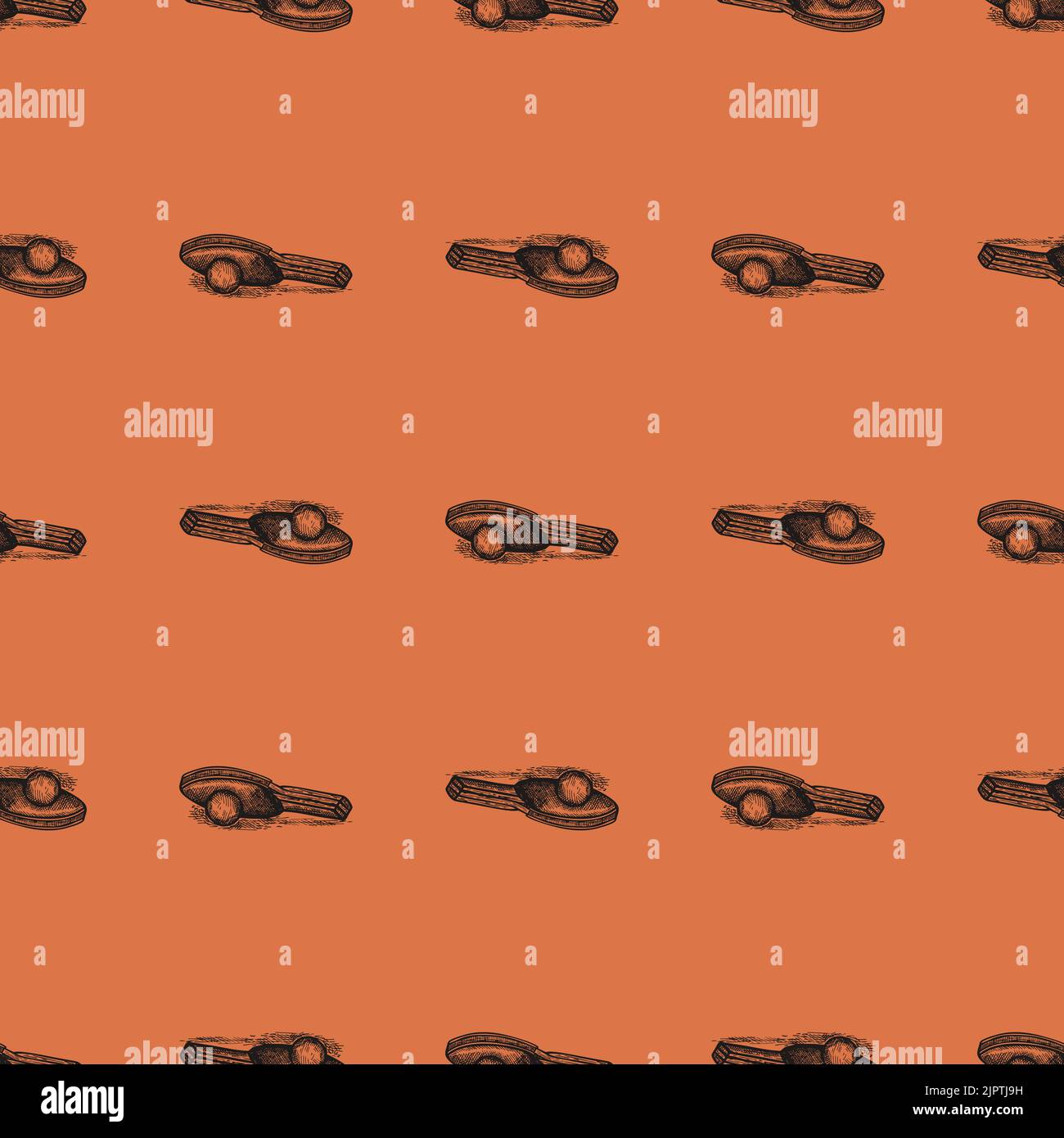 Ping pong racket engraved seamless pattern. Vintage sport elements in ...