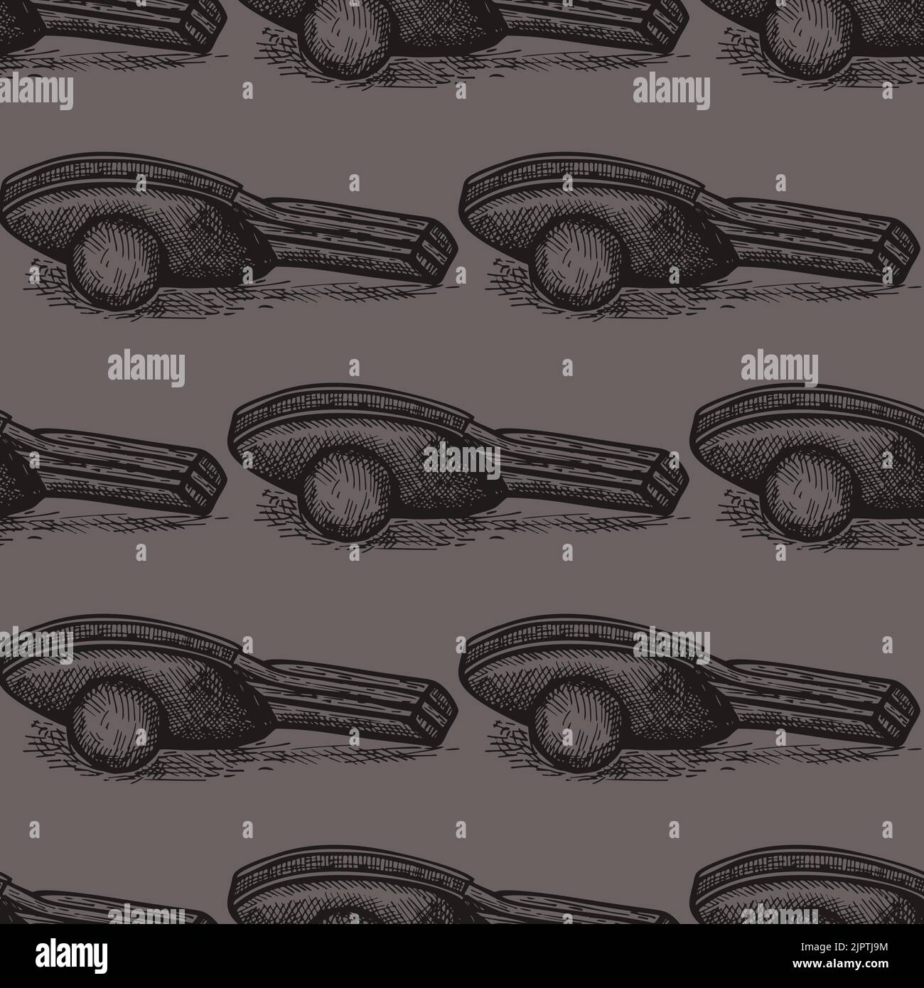 Ping pong racket engraved seamless pattern. Vintage sport elements in ...