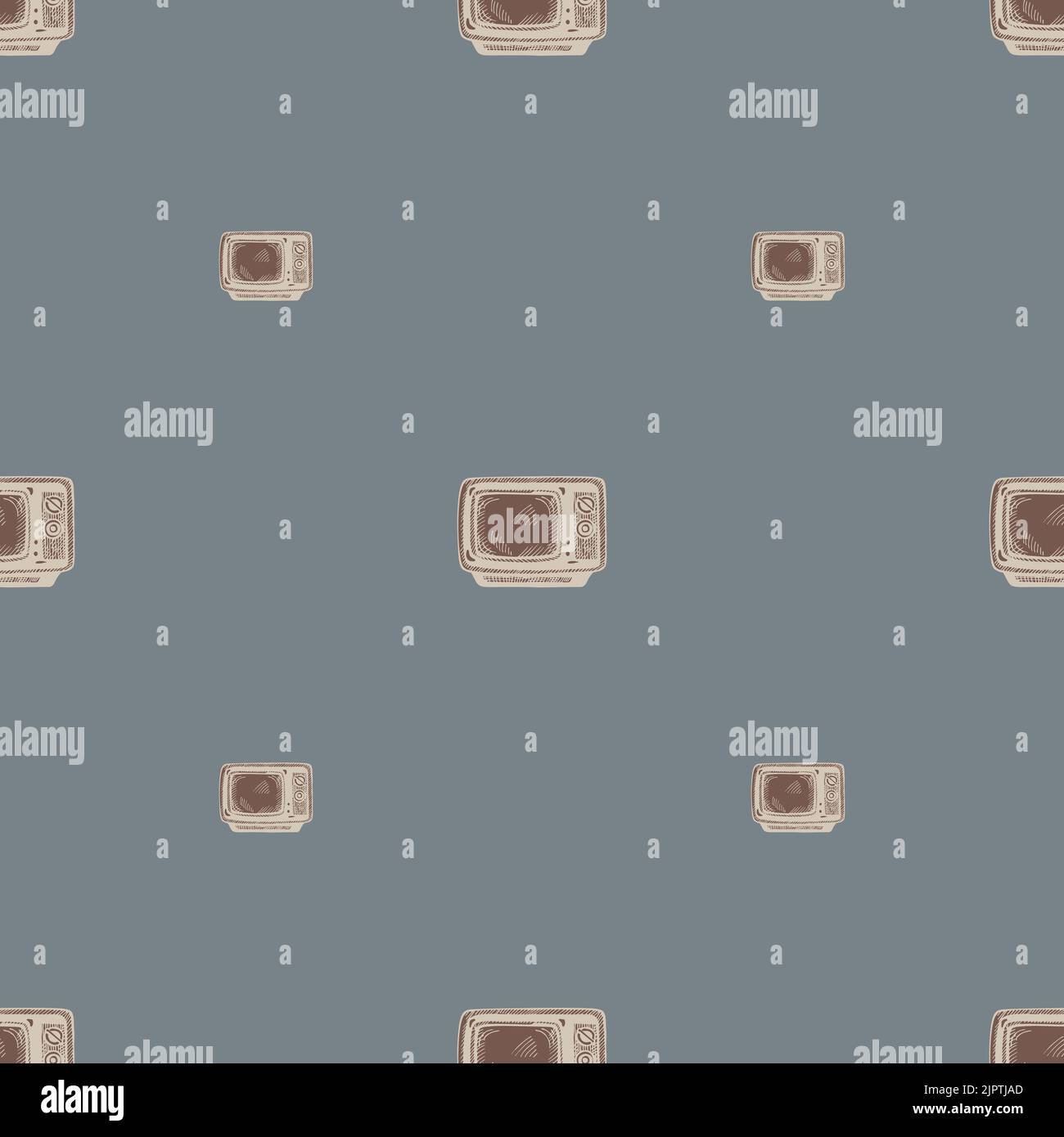 Retro TV engraved seamless pattern. Vintage television media equipment ...