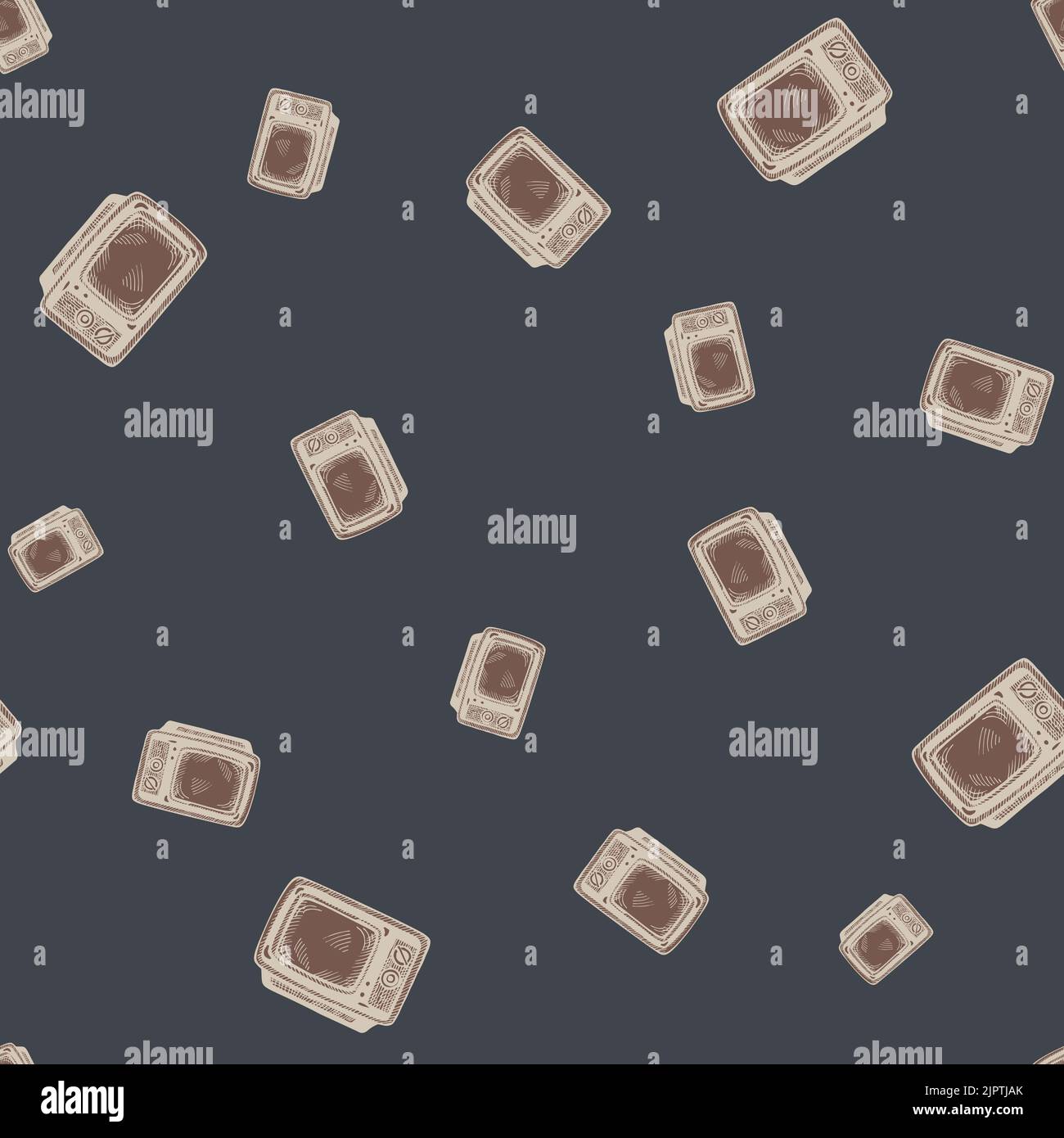 Retro TV engraved seamless pattern. Vintage television media equipment ...