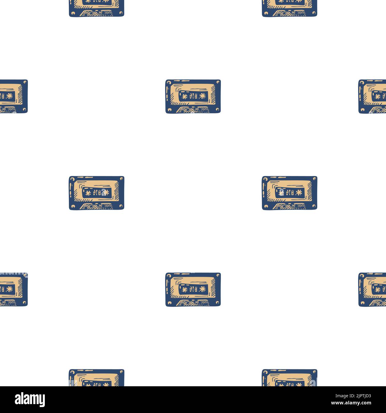 Audio cassette tape engraved seamless pattern. Vintage music cassette ...